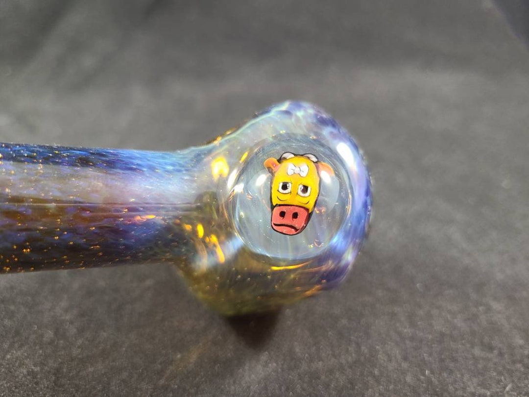 Cow Pipe / Moo Glass / Green Striking Purple Frit Glass / Farm - Etsy