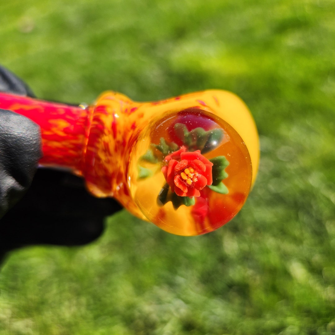 Glass Flower Pipe / Glass Smoking Pipe / Frit Glass / Yellow / Red ...