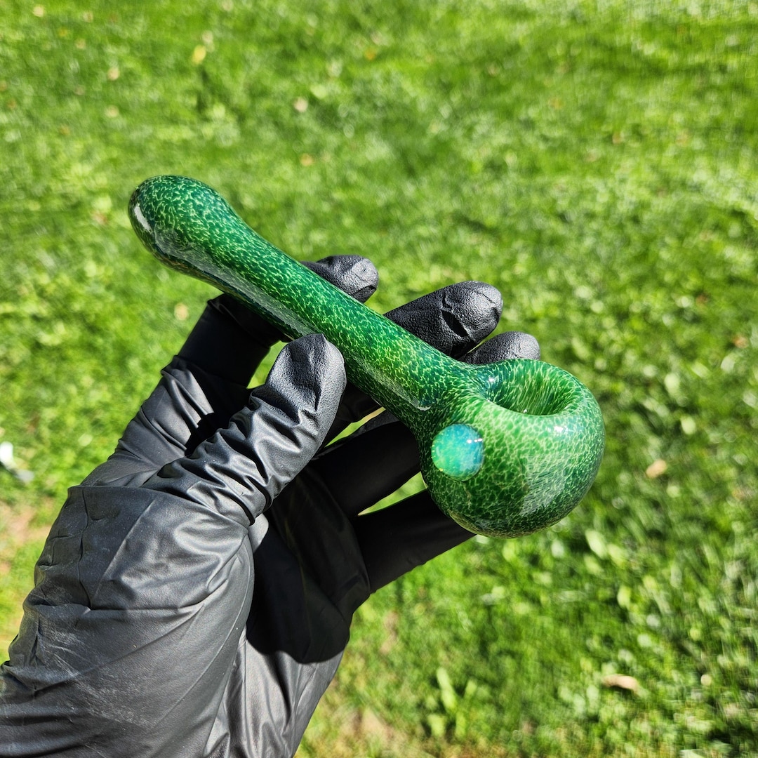 Green Frit Glass Pipe – Amphibious Pattern – Unique Hand-blown Smoking ...