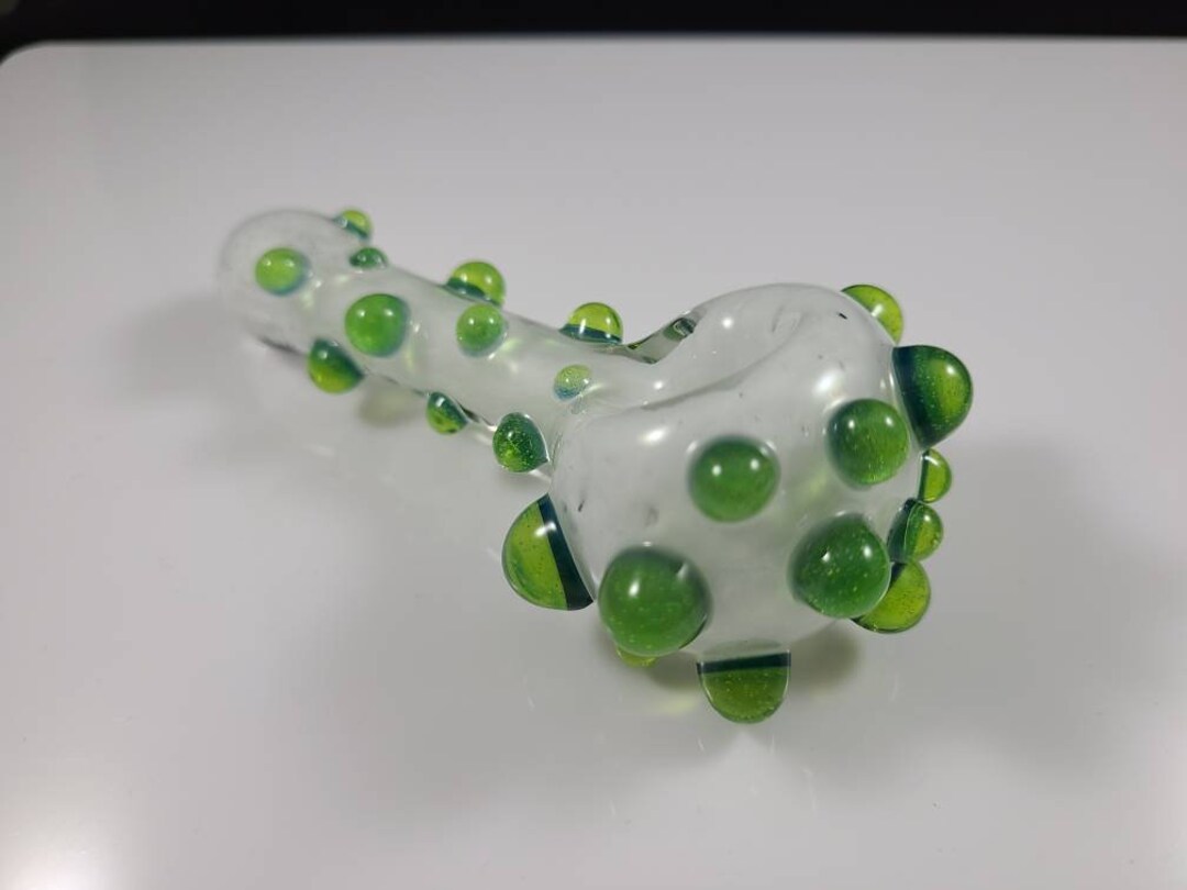 White Frit Pipe / Green Dots / Lumpy / Glass Smoking Pipe - Etsy UK