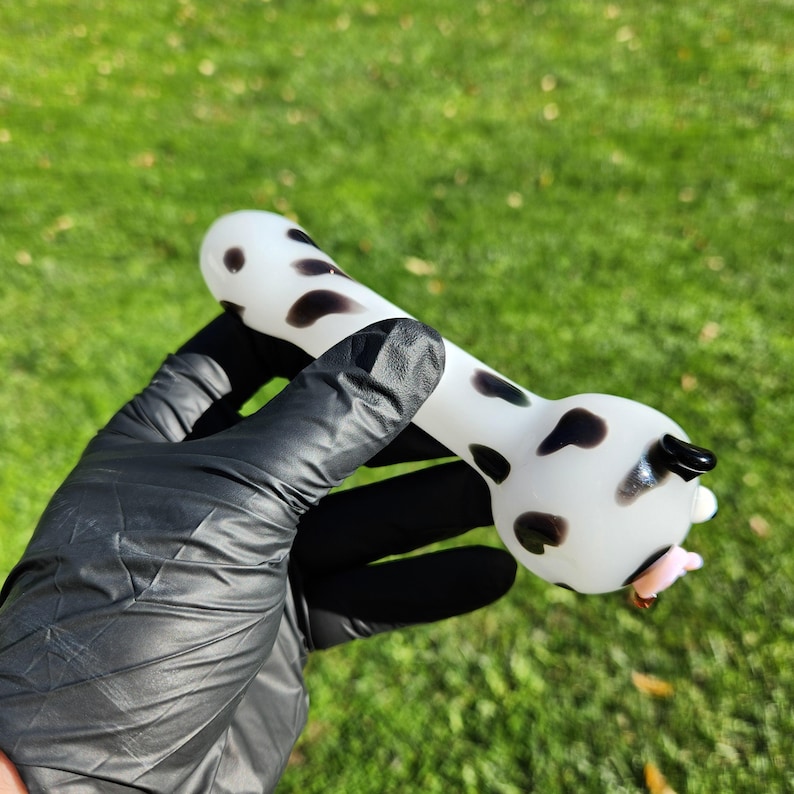 Cow Print Glass Pipe With Face | White & Black Hand Blown Pipe | Farm ...