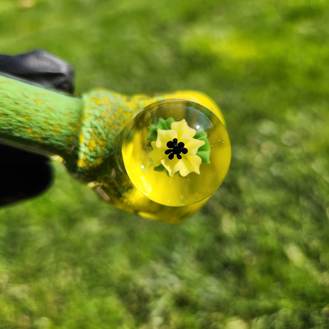 Glass Flower Pipe / Glass Smoking Pipe / Frit Glass / Yellow / Green ...