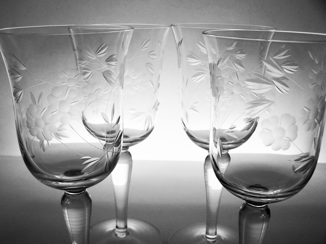 Set of 4 Floral Wine Glasses - Mid Century Barware - Colony Sara ...