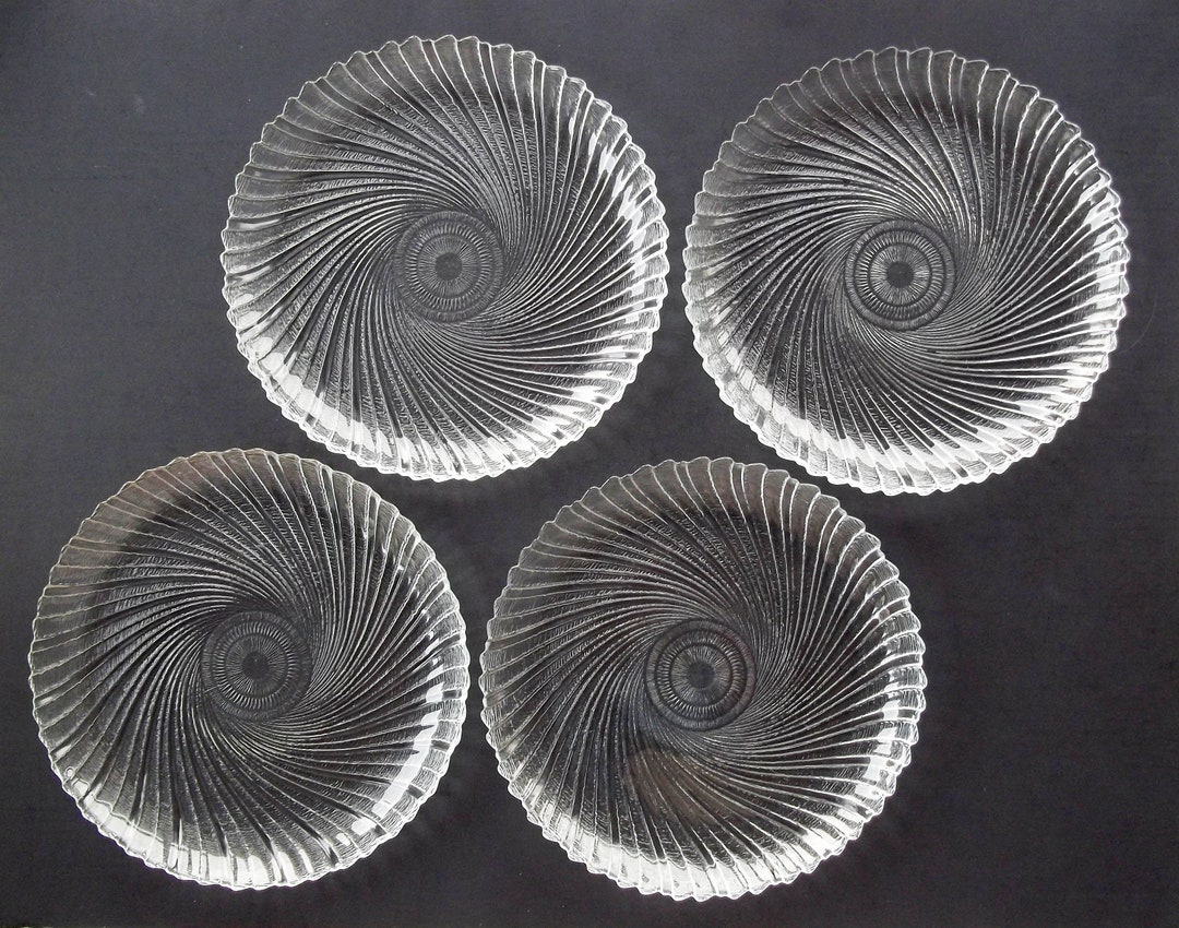 Arcoroc Seabreeze Dinner Plates - Set of 4 Clear Glass Swirl Patterned ...