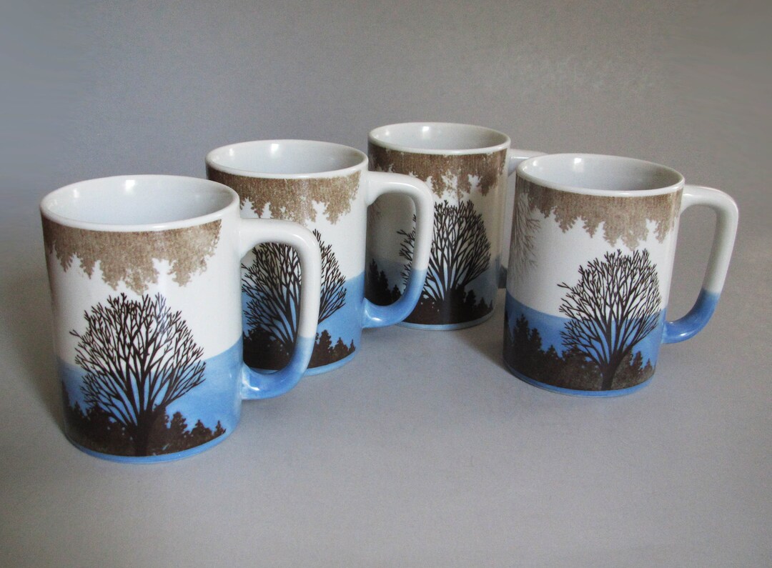 Otagiri Tree Pattern Stoneware Mugs - Made in Japan - Set of 4 - Etsy