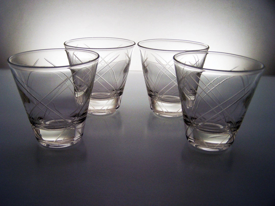 4 Mid Century Argyle Whiskey Glasses Cut Diagonal/parallel Lines ...