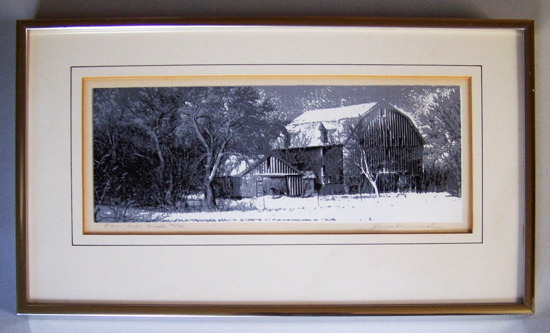 Chicago Artist James H. Wennersten - Signed Serigraph of Winter Barn ...