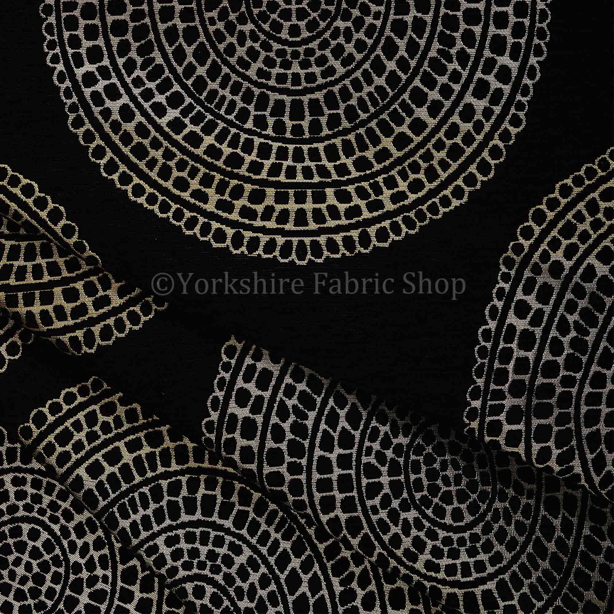 Black Gold Circle Shape Soft Textured Woven Chenille Upholstery Curtain ...