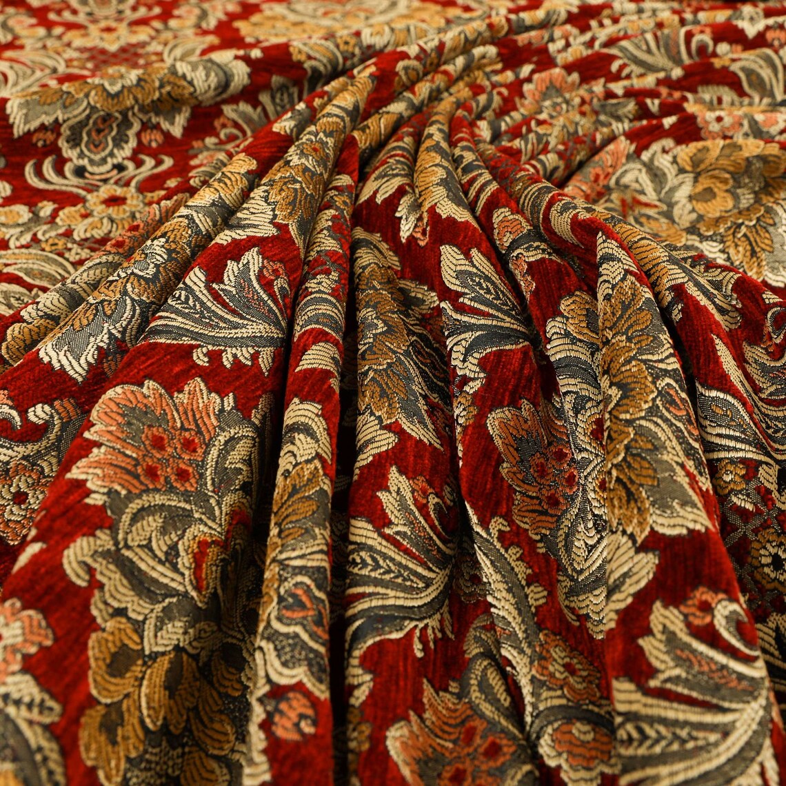 Rich Detail Damask Exotic Red Floral Pattern Upholstery - Etsy