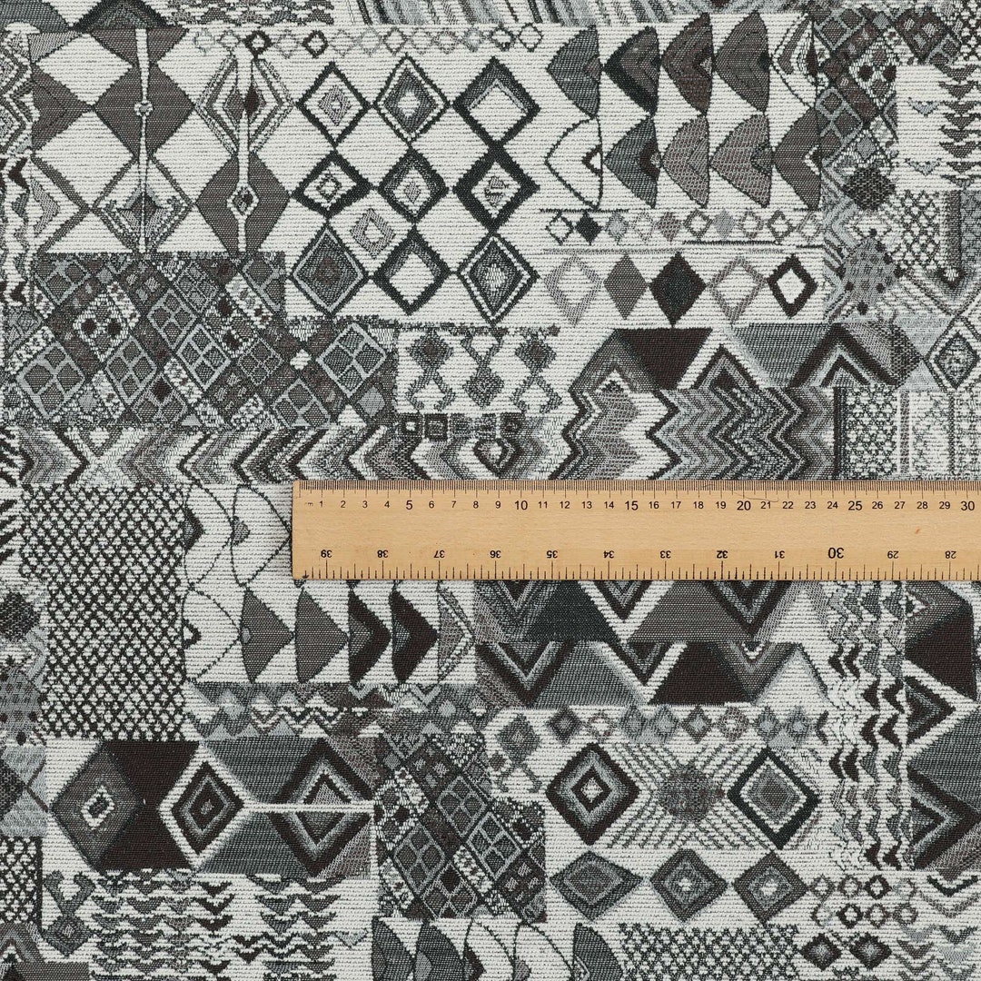 African Tribal Inspired Patchwork Small Motifs Pattern Grey Upholstery ...