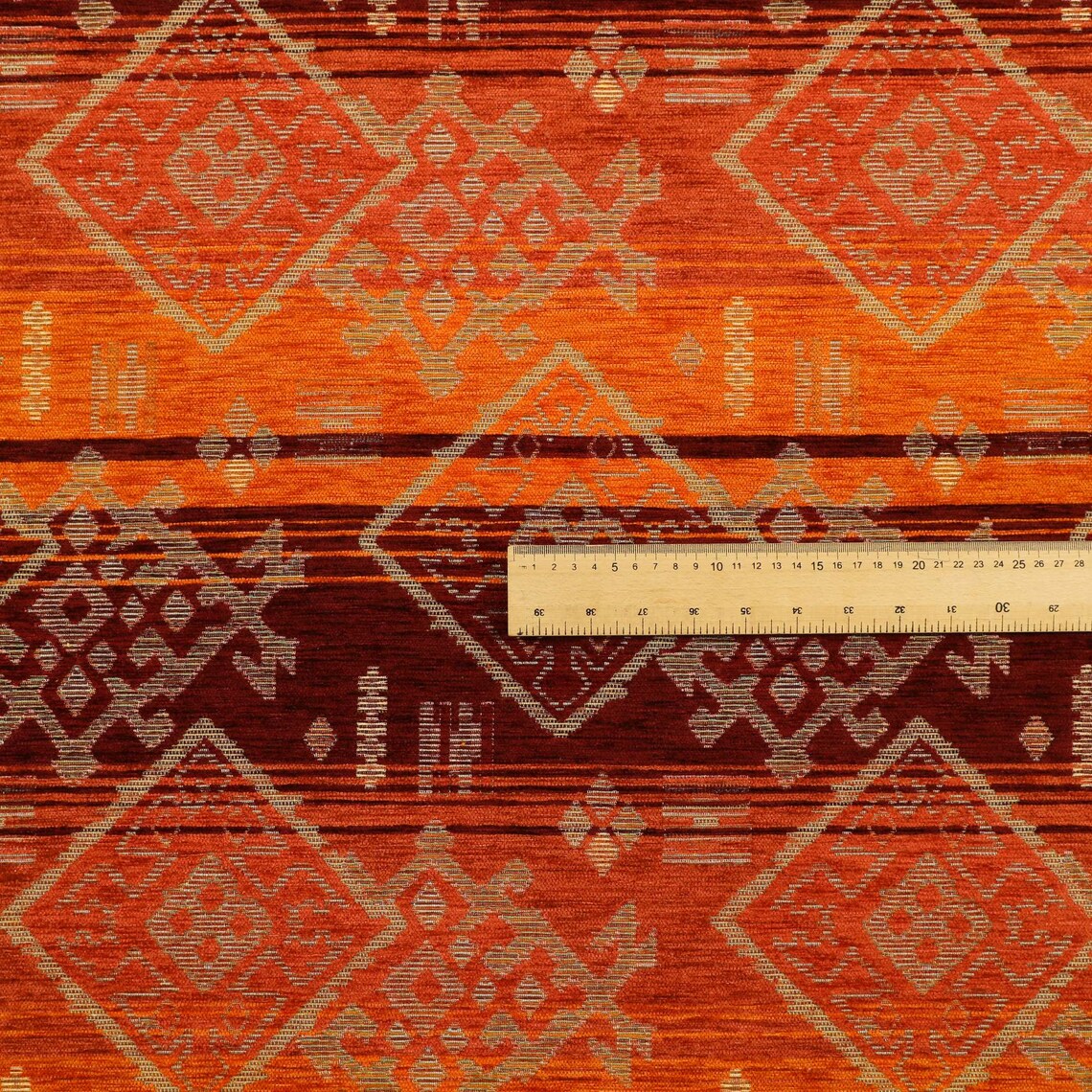 Heavyweight Kilim Aztec Pattern Orange Red Chenille Upholstery Curtain ...