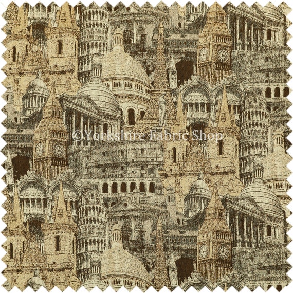 New Famous World City Tourist Landmarks Pattern Brown Chenille | Etsy