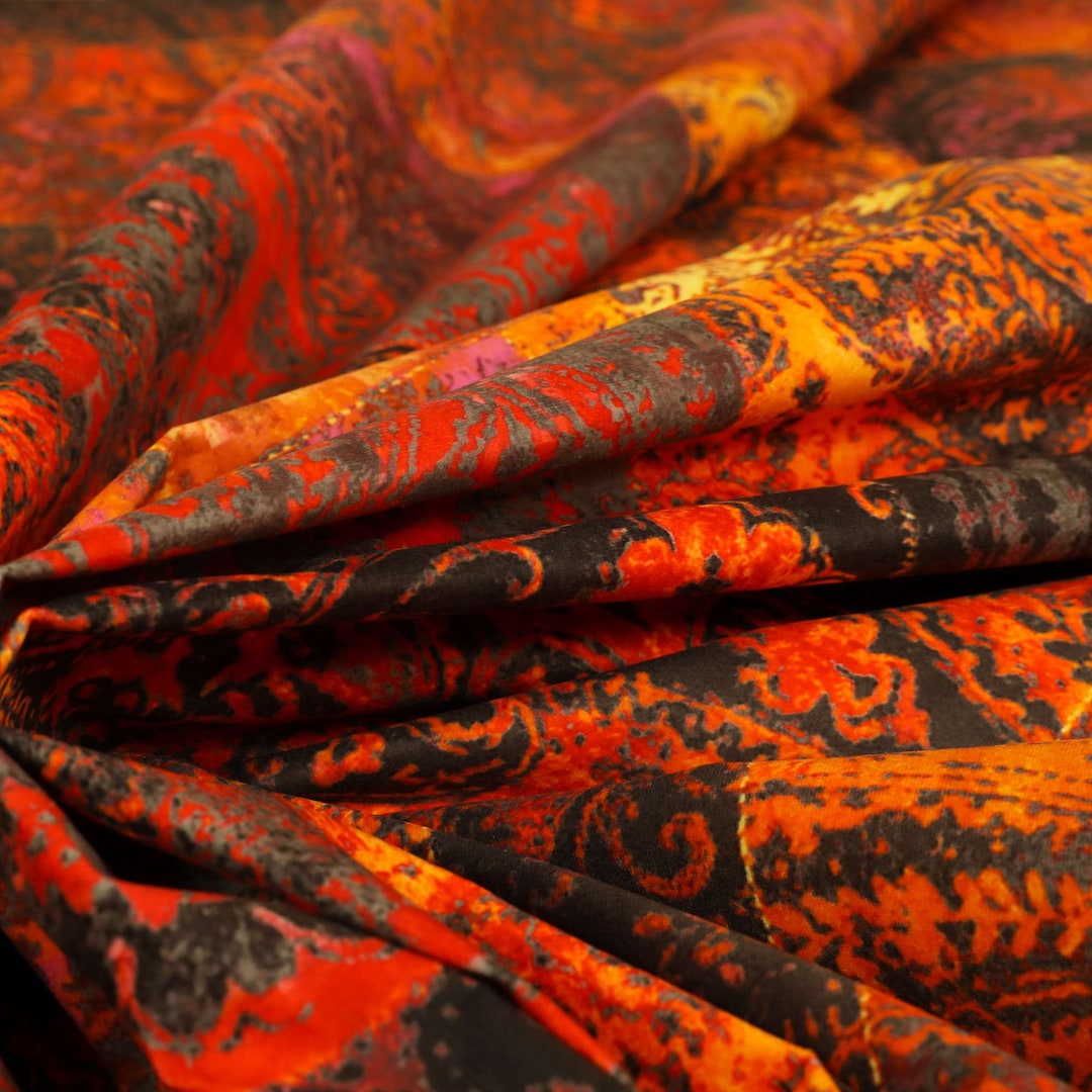 New Soft Printed Velvet Patchwork Damask Traditional Pattern Red Orange ...