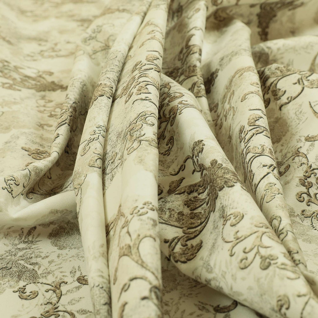 Modern Printed Velvet Damask Pattern Natural Brown Upholstery ...