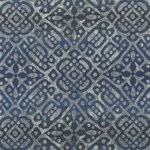 Geometric Medallion Pattern in A Metallic Blue Silver Colour Upholstery ...