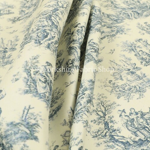 French Toile Traditional Blue Pattern Velour Printed Velvet - Etsy