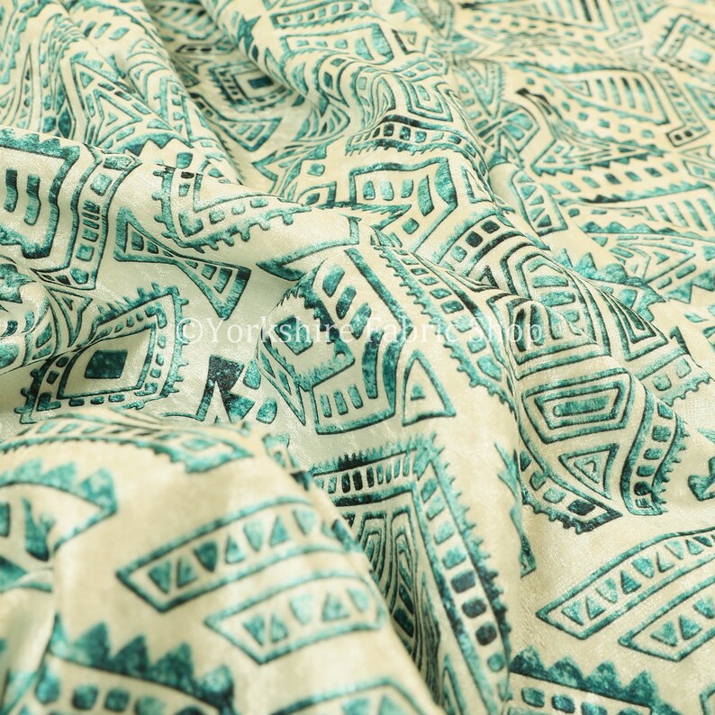 Teal Blue Tribal Aztec Pattern Shiny Velvet Curtain Upholstery - Etsy