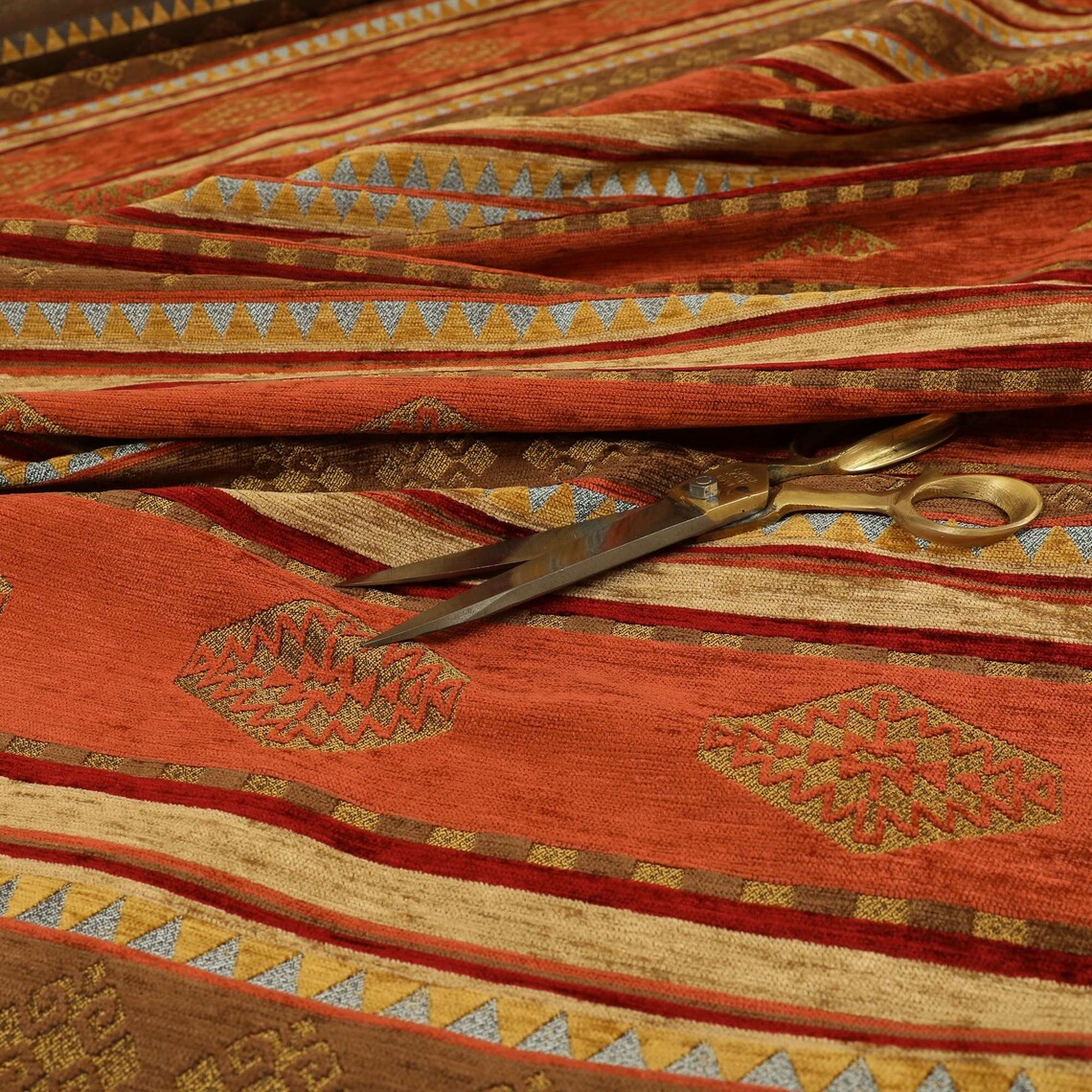 Quality Kilim Aztec Pattern With Stripes in Orange Red Gold Upholstery ...