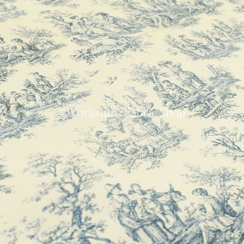 French Toile Traditional Blue Pattern Velour Printed Velvet - Etsy