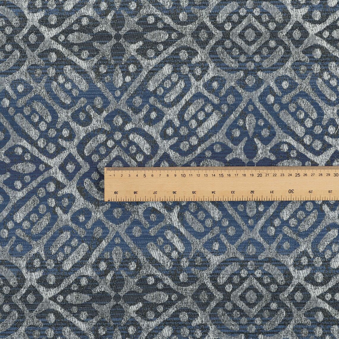 Geometric Medallion Pattern in A Metallic Blue Silver Colour Upholstery ...