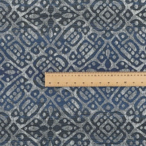 Geometric Medallion Pattern in A Metallic Blue Silver Colour Upholstery ...