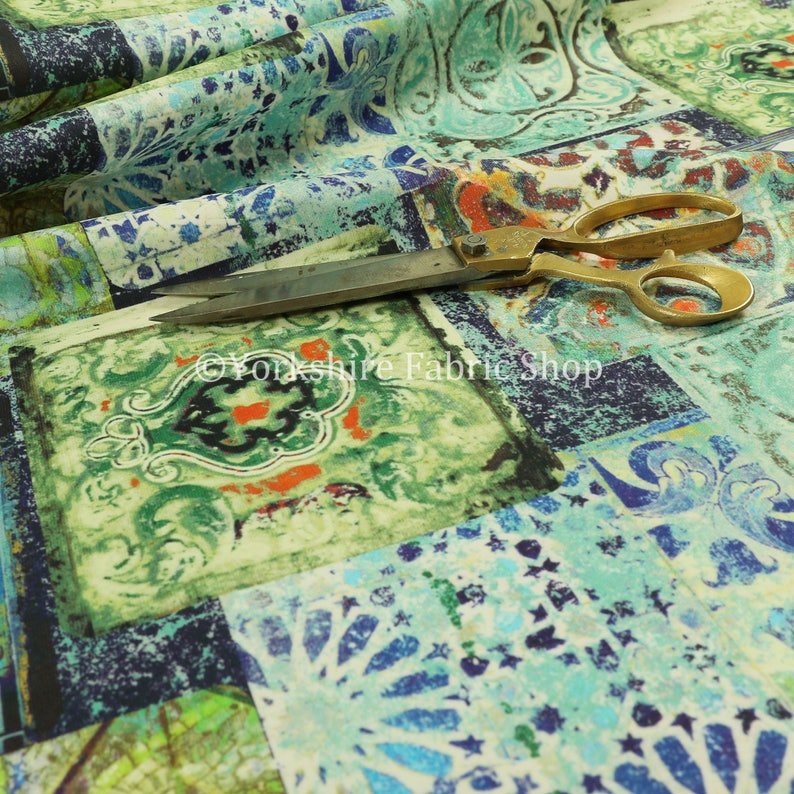 Modern Printed Velvet Blue Green Patchwork Pattern Upholstery - Etsy