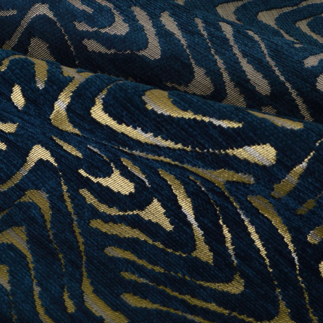 Quality Soft Woven Jacquard Upholstery Fabrics Navy Blue Gold Shine ...