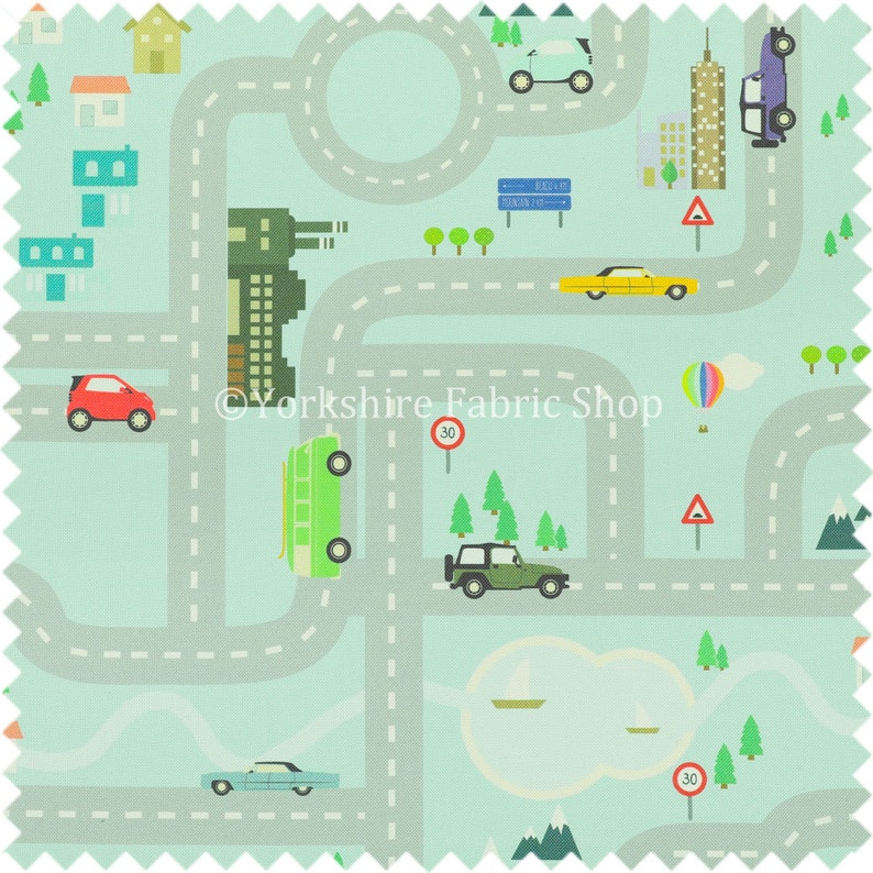 Childrens Car Map Theme Pattern Printed Canvas Upholstery | Etsy