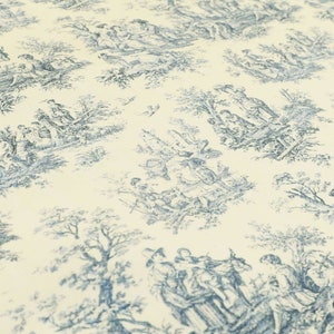 French Toile Traditional Blue Pattern Velour Printed Velvet Upholstery ...