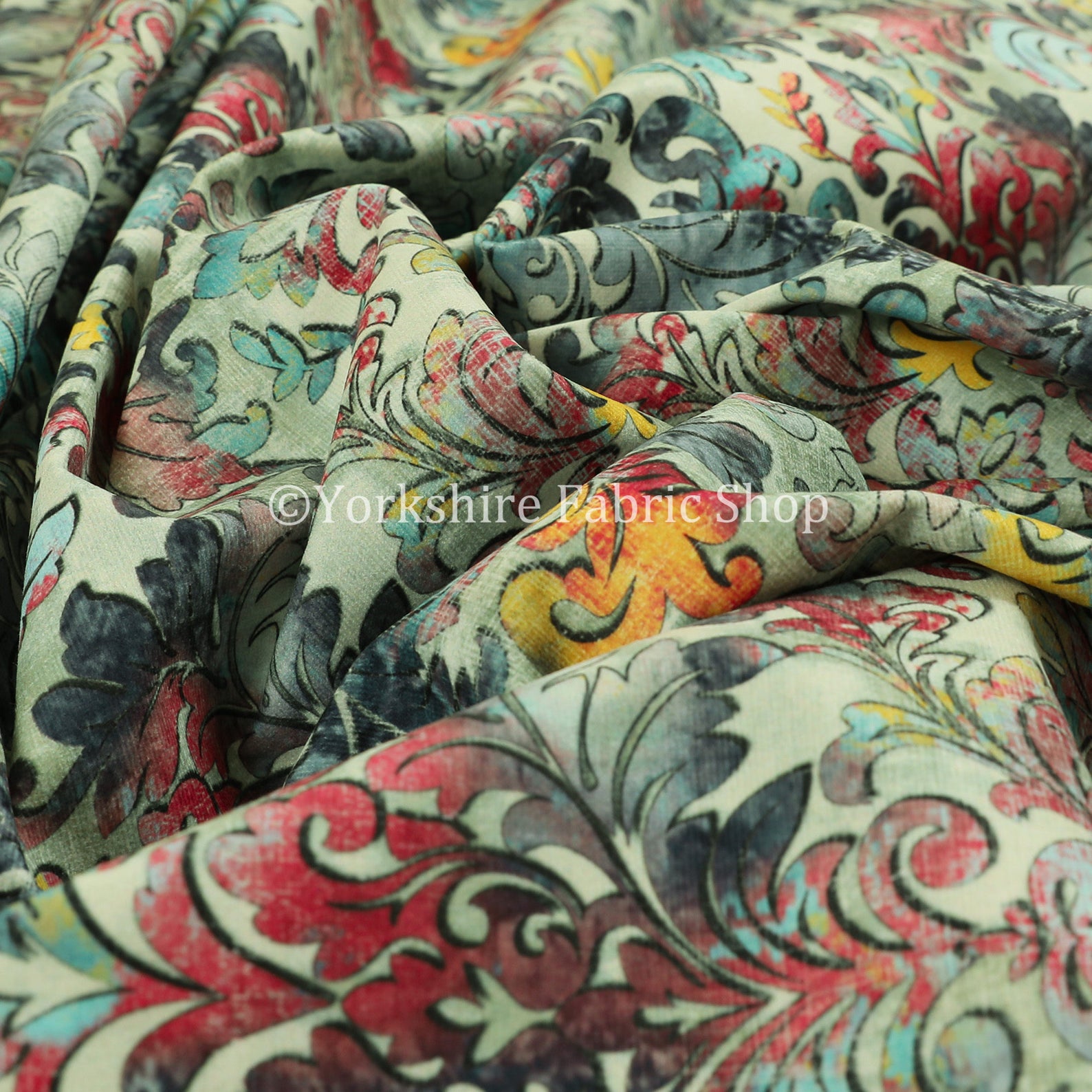 Modern Printed Velvet Floral Blue Damask Multi Colour Pattern | Etsy