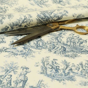 French Toile Traditional Blue Pattern Velour Printed Velvet Upholstery ...