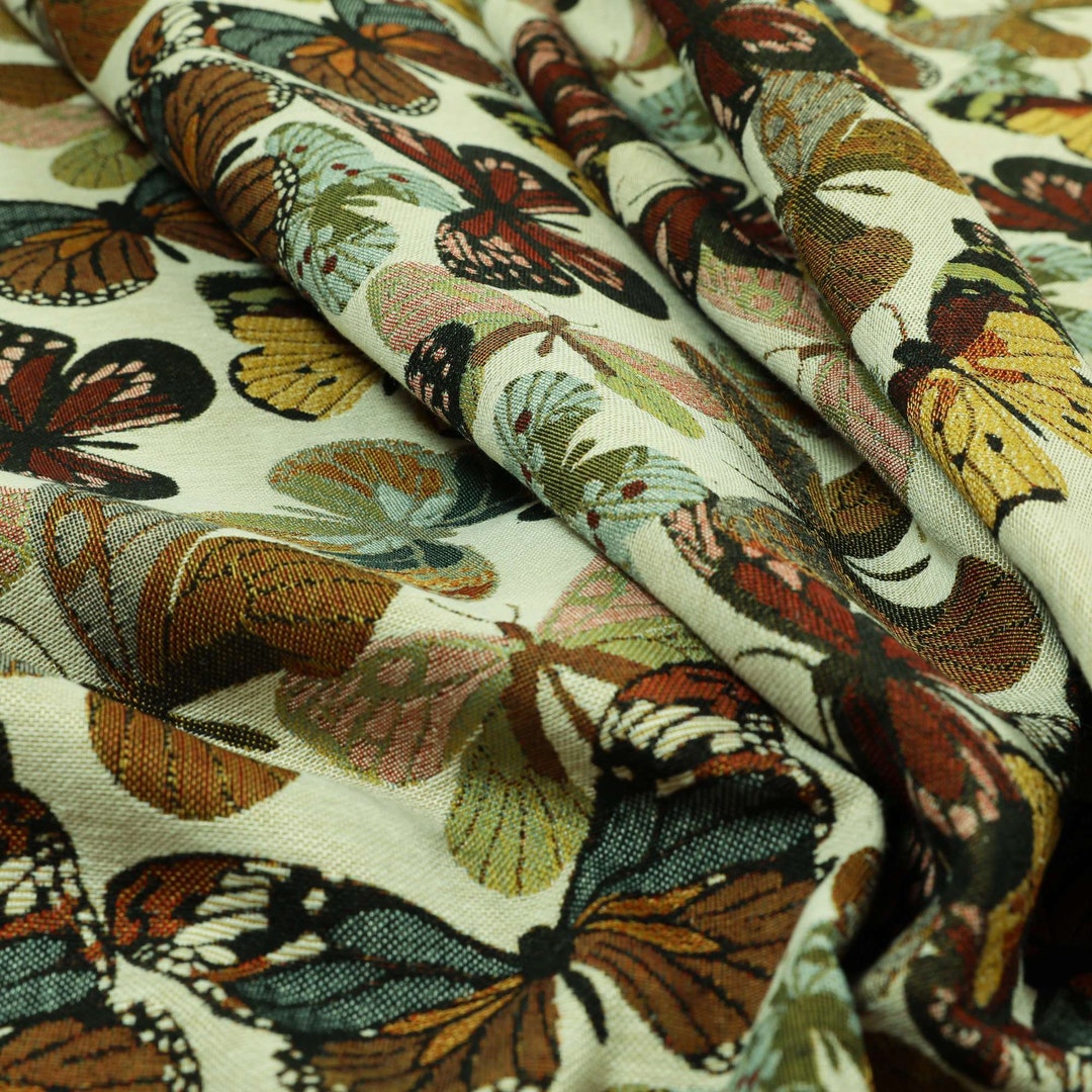 New Colourful All Over Butterfly Pattern Jacquard Chenille Upholstery ...
