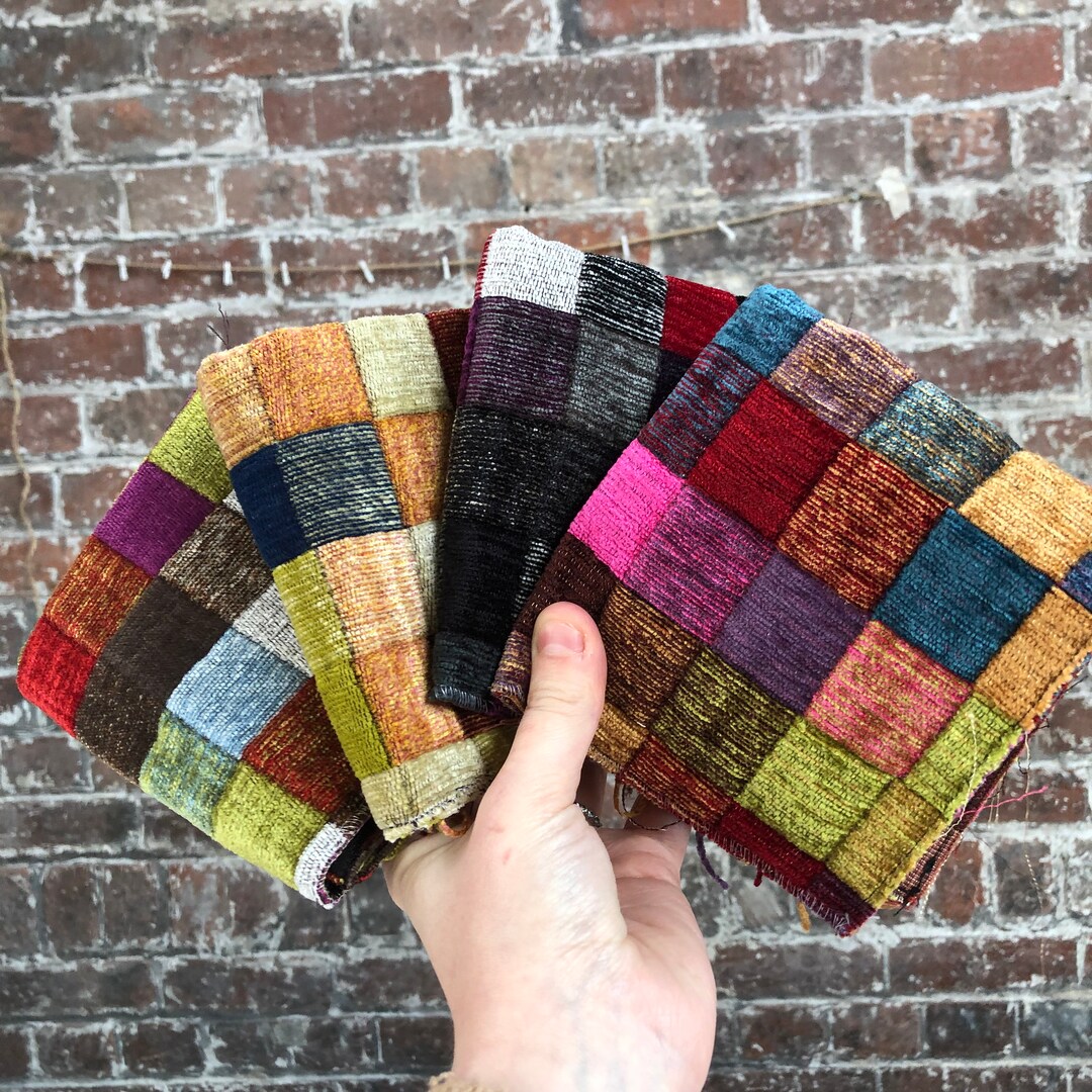 Thick Multicoloured Patchwork Chenille Upholstery Fabric for Curtains ...