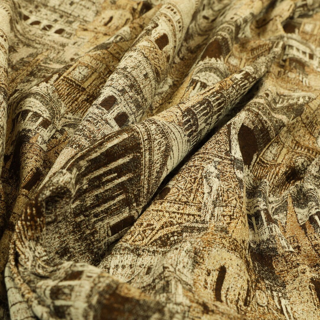 New Famous World City Tourist Landmarks Pattern Brown Chenille ...