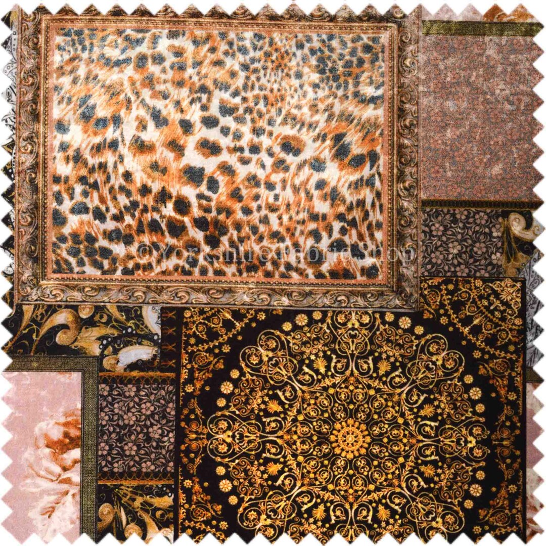 British Designer Patchwork Pattern Golden Brown Colour Luxury Velvet ...
