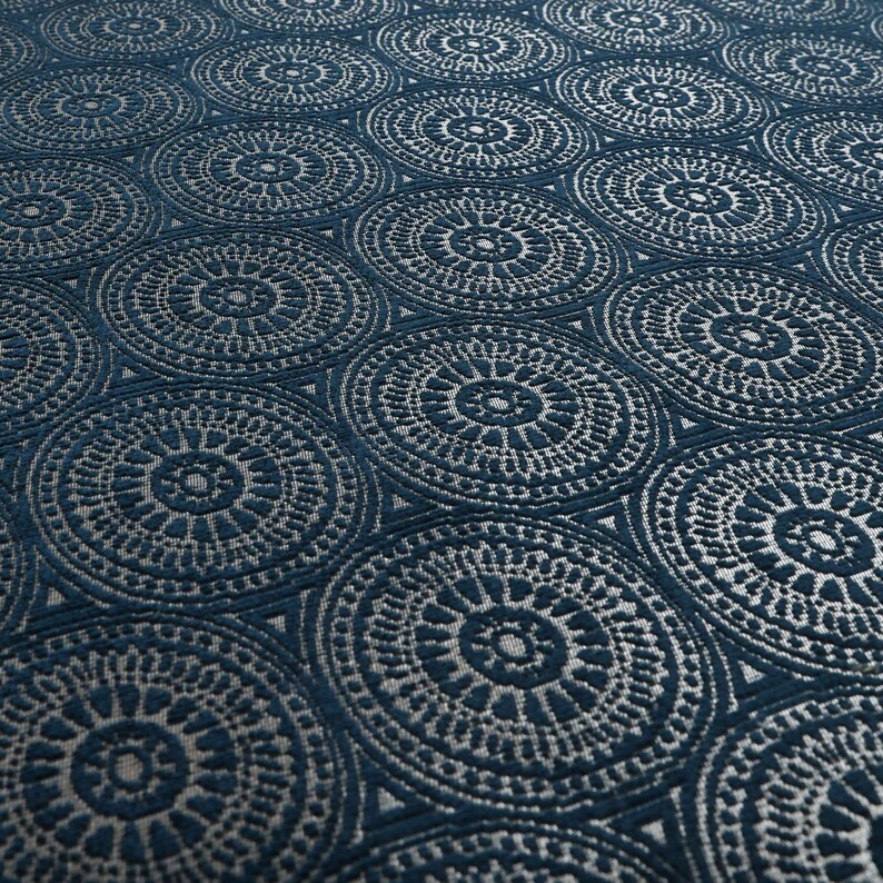 Navy Blue Shine Effect Geometric Round Medallion Pattern Upholstery ...