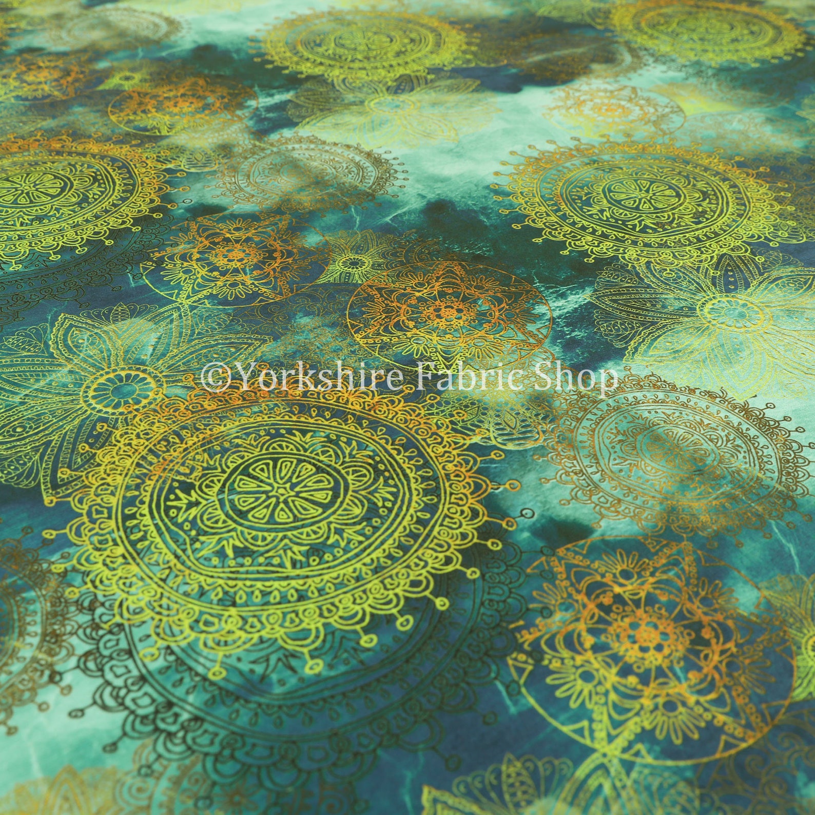 Deep Blue Ocean Green Yellow Circular Pattern Velour Velvet | Etsy