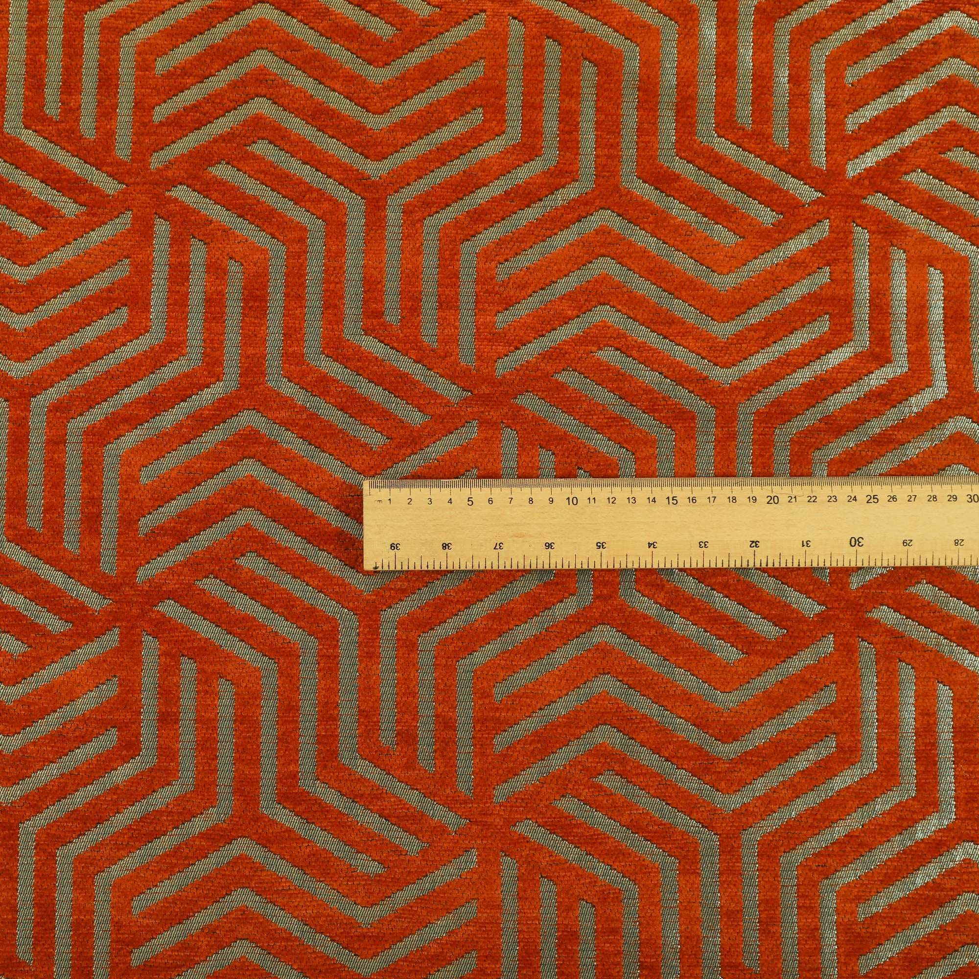 Orange Golden Coloured Shiny Geometric Pattern Soft Chenille Woven ...