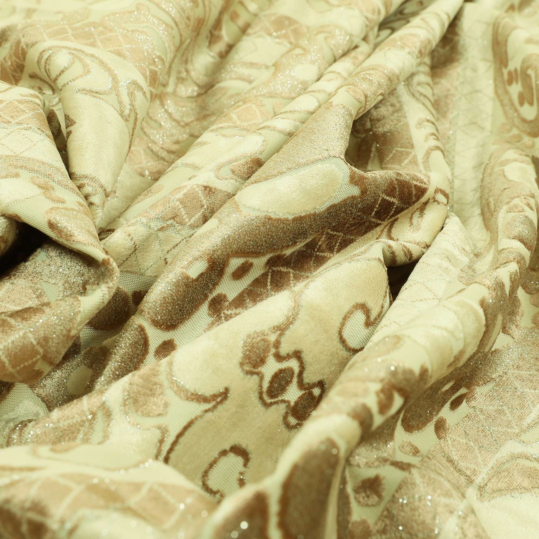 Luxury Stripe Pattern Velvet Texture Upholstery Furnishing Fabric Brown ...