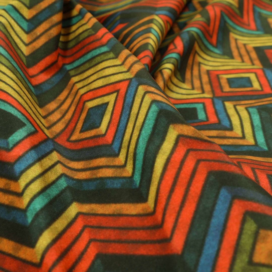 Chevron Diamond Colourful Pattern Velour Velvet Print Upholstery ...