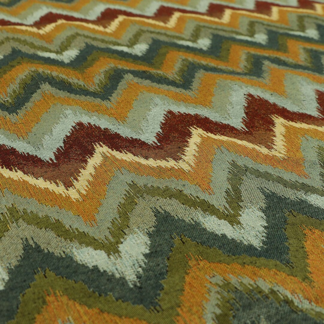 Striped Chevron Blue Green Orange Chenille Quality Jacquard Upholstery ...