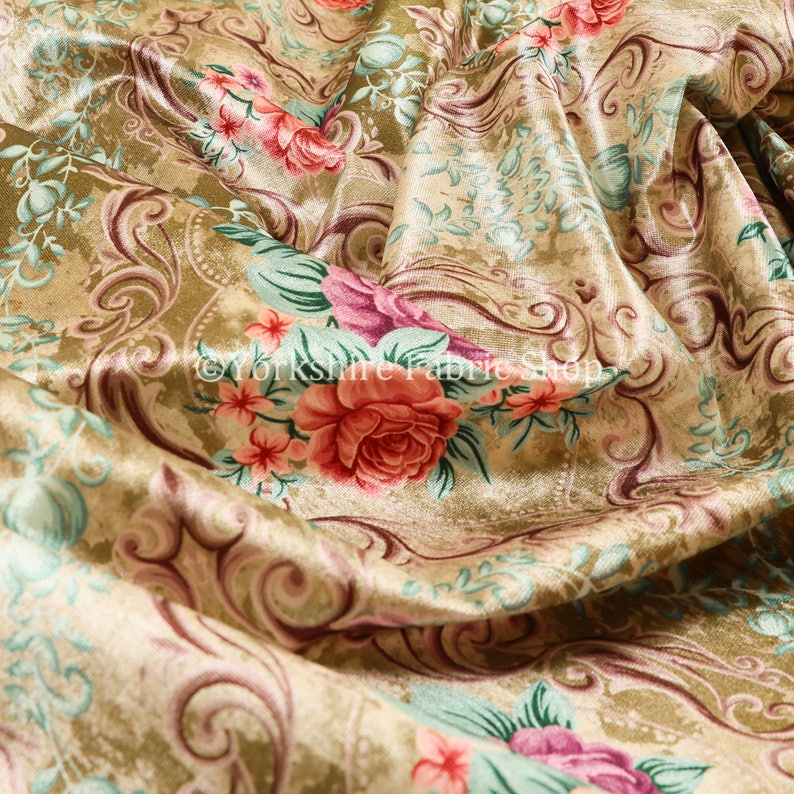 Quality Shiny Floral Printed Pattern Gold Velvet Upholstery | Etsy
