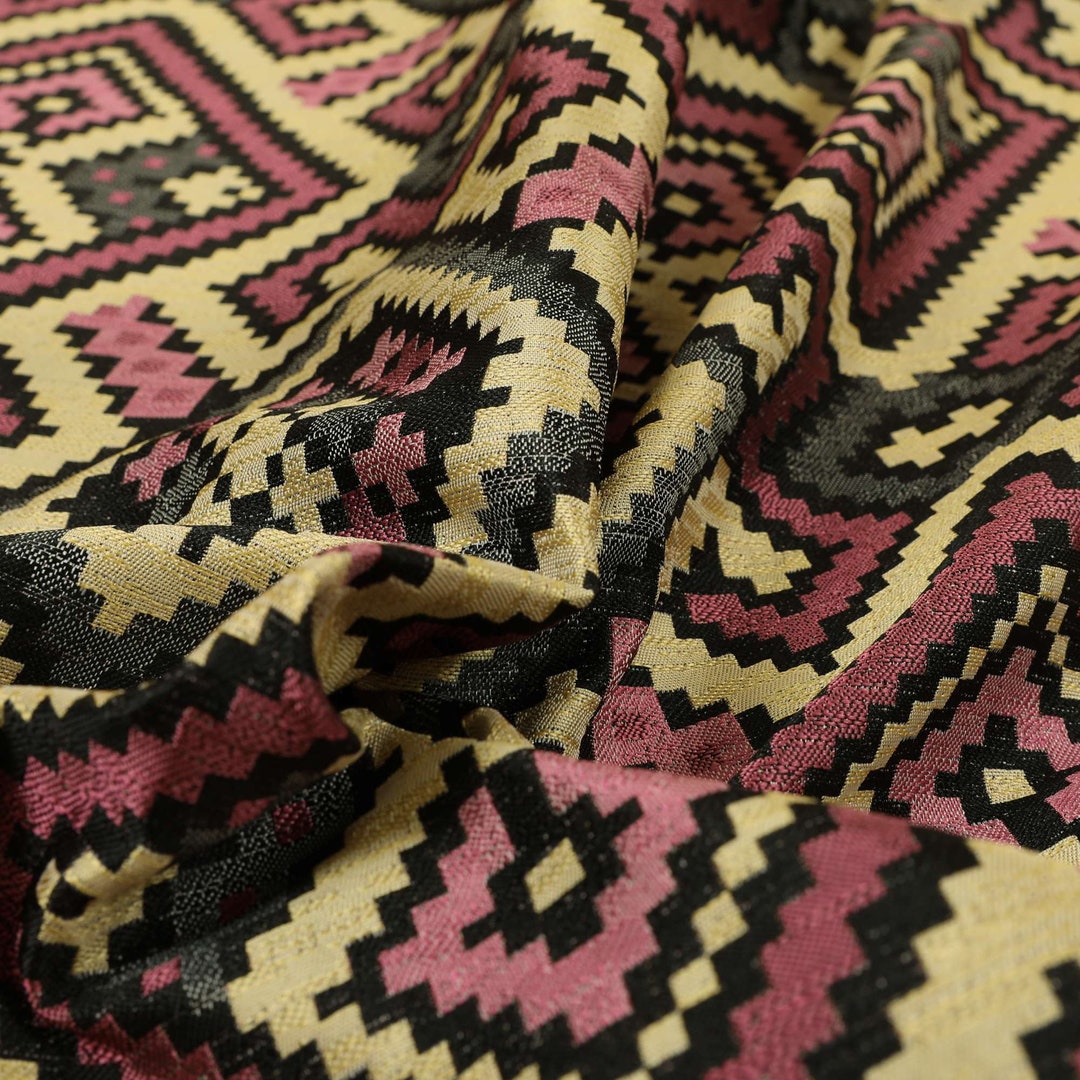 Modern Tetris Geometric Pattern Upholstery Curtain Furnishing Pink ...