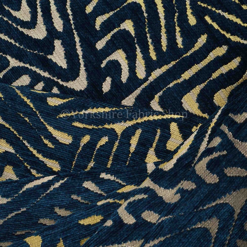 Quality Soft Woven Jacquard Upholstery Fabrics Navy Blue Gold | Etsy