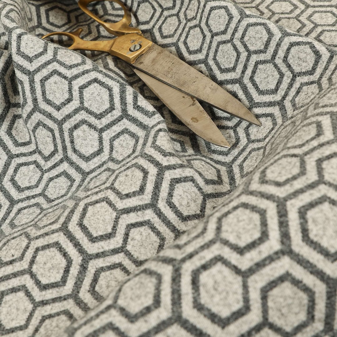 New Modern Geometric Hexagon Pattern Wool Textured Grey White ...