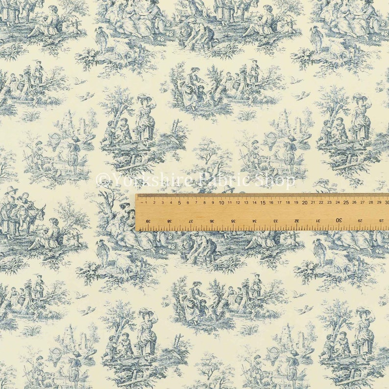 French Toile Traditional Blue Pattern Velour Printed Velvet - Etsy