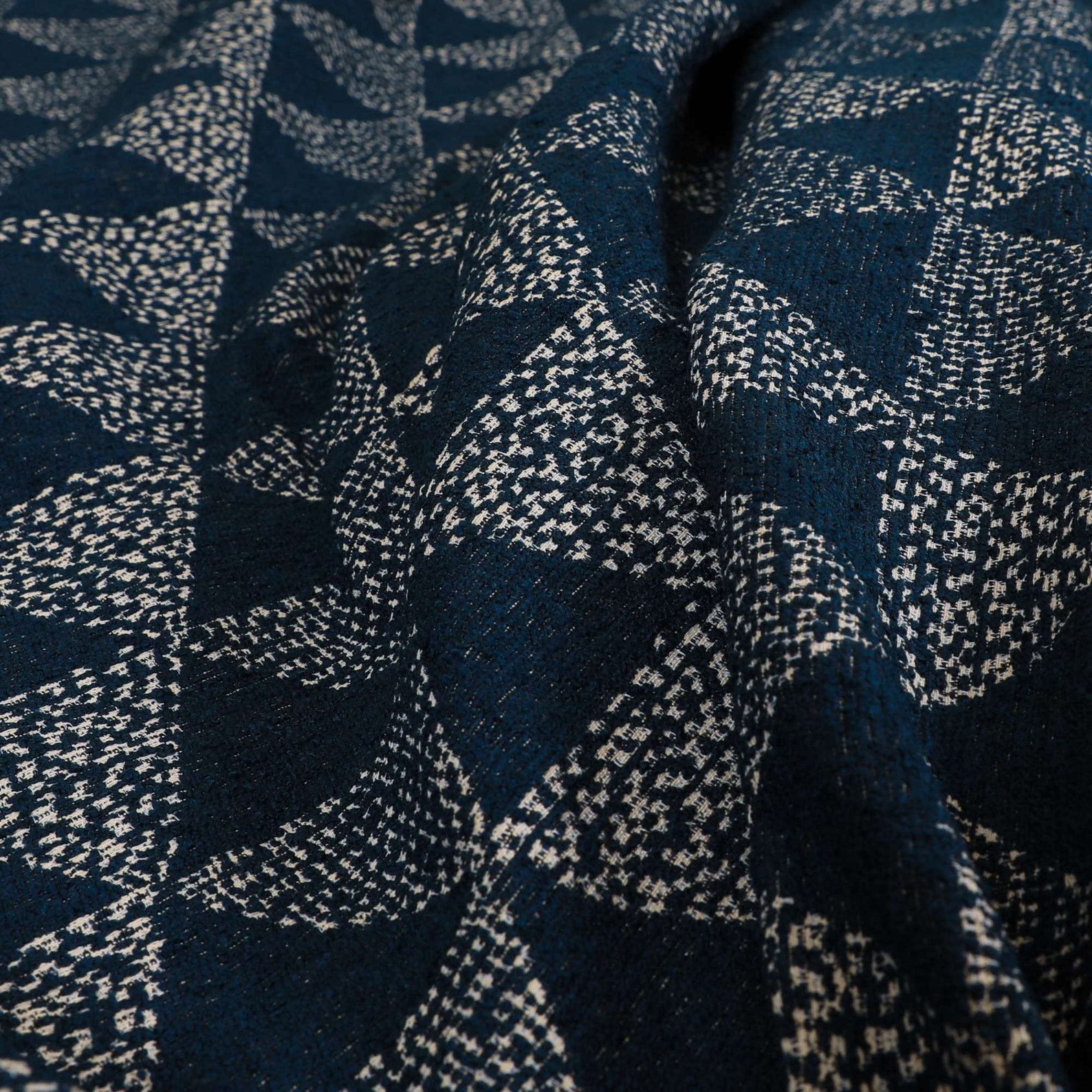 New Soft Quality Woven Modern Triangle Geometric Pattern Navy Blue ...