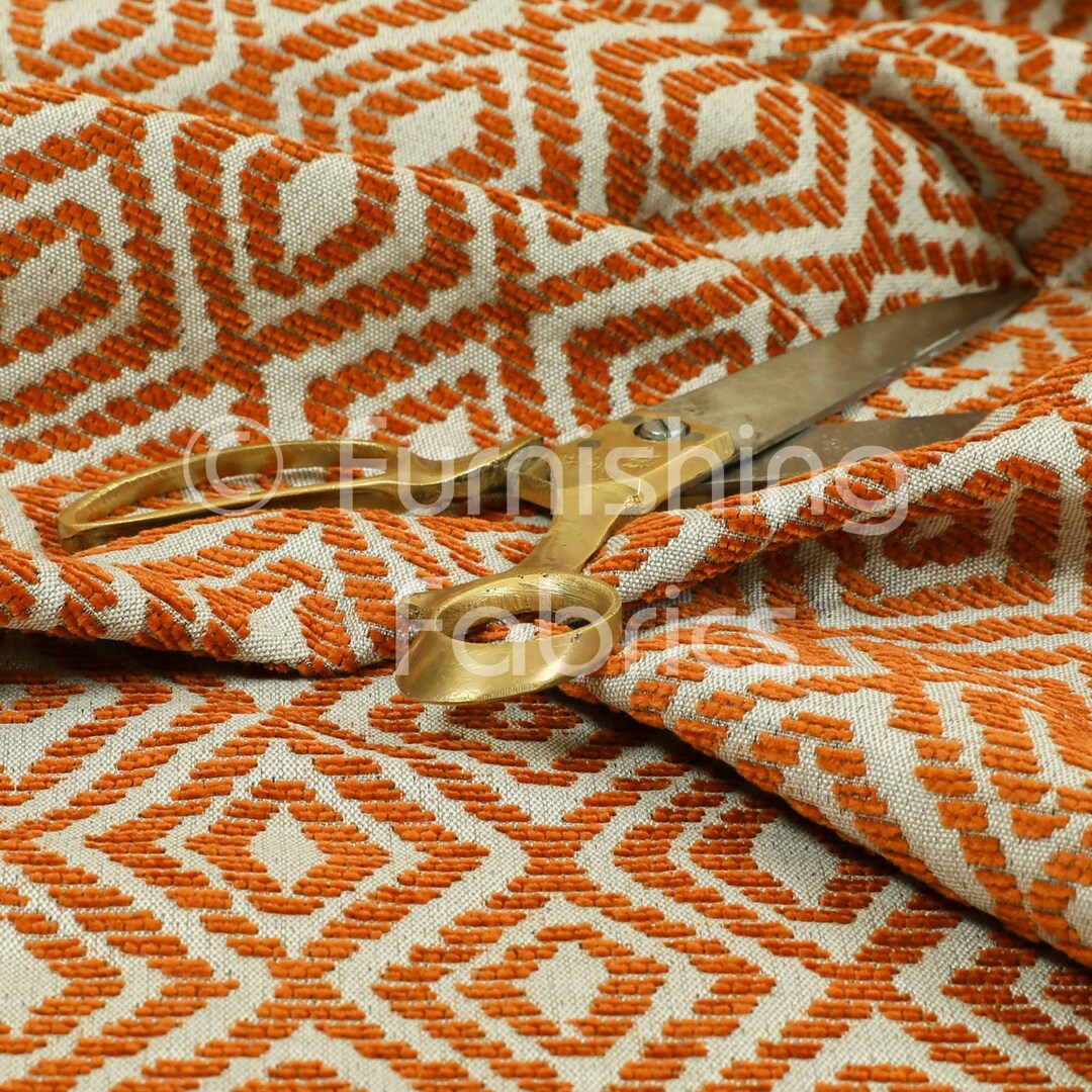 New Orange Coloured Geometric Diamond Modern Pattern Upholstery ...