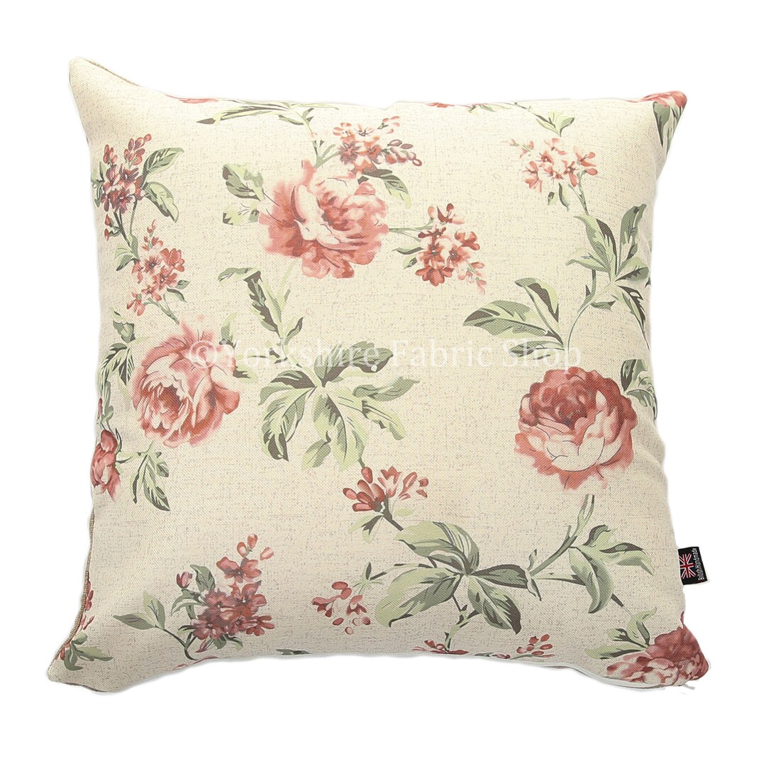 New Floral Pattern Red Natural Colour Fabric Cushion 4 Sizes - Etsy UK