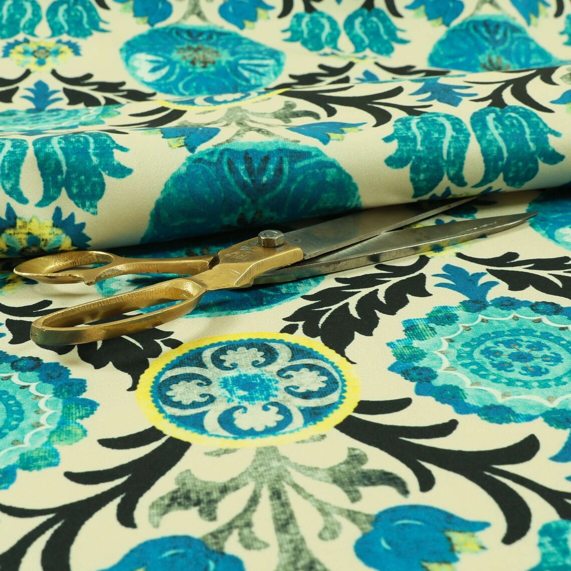 Modern Printed Velvet Blue Green Floral Pattern Upholstery Furnishing ...
